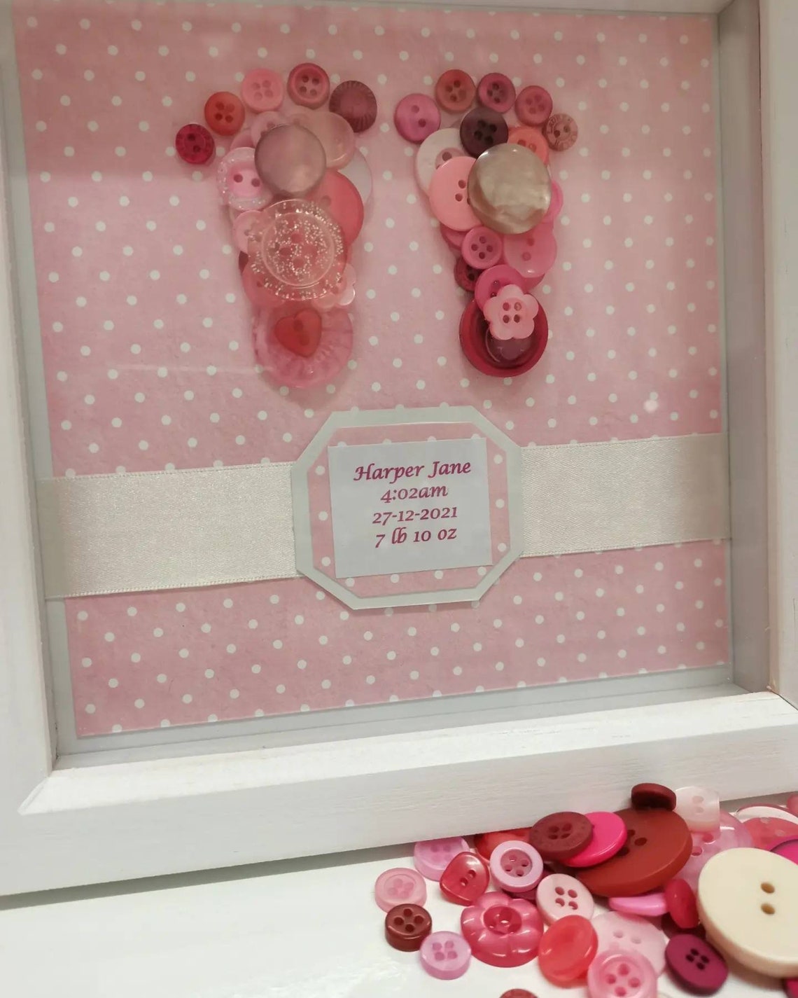 New Baby Gift. Baby Feet. Button Art Frame. - Etsy