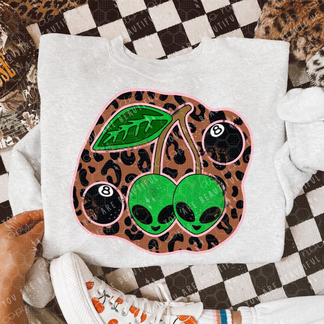 Cheetah Alien Cherries DTF Transfer | Western Direct to Film Collage ...