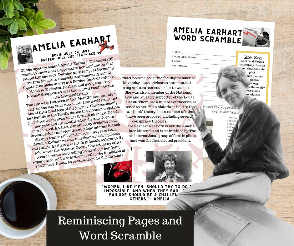 Amelia Earhart Activity Pack: Seniors Reminiscing, Word Scramble (PDF ...