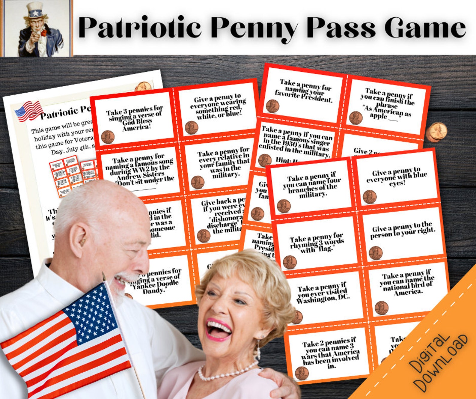 Patriotic Penny Pass Game: Senior Ice Breaker (digital Download) - Etsy