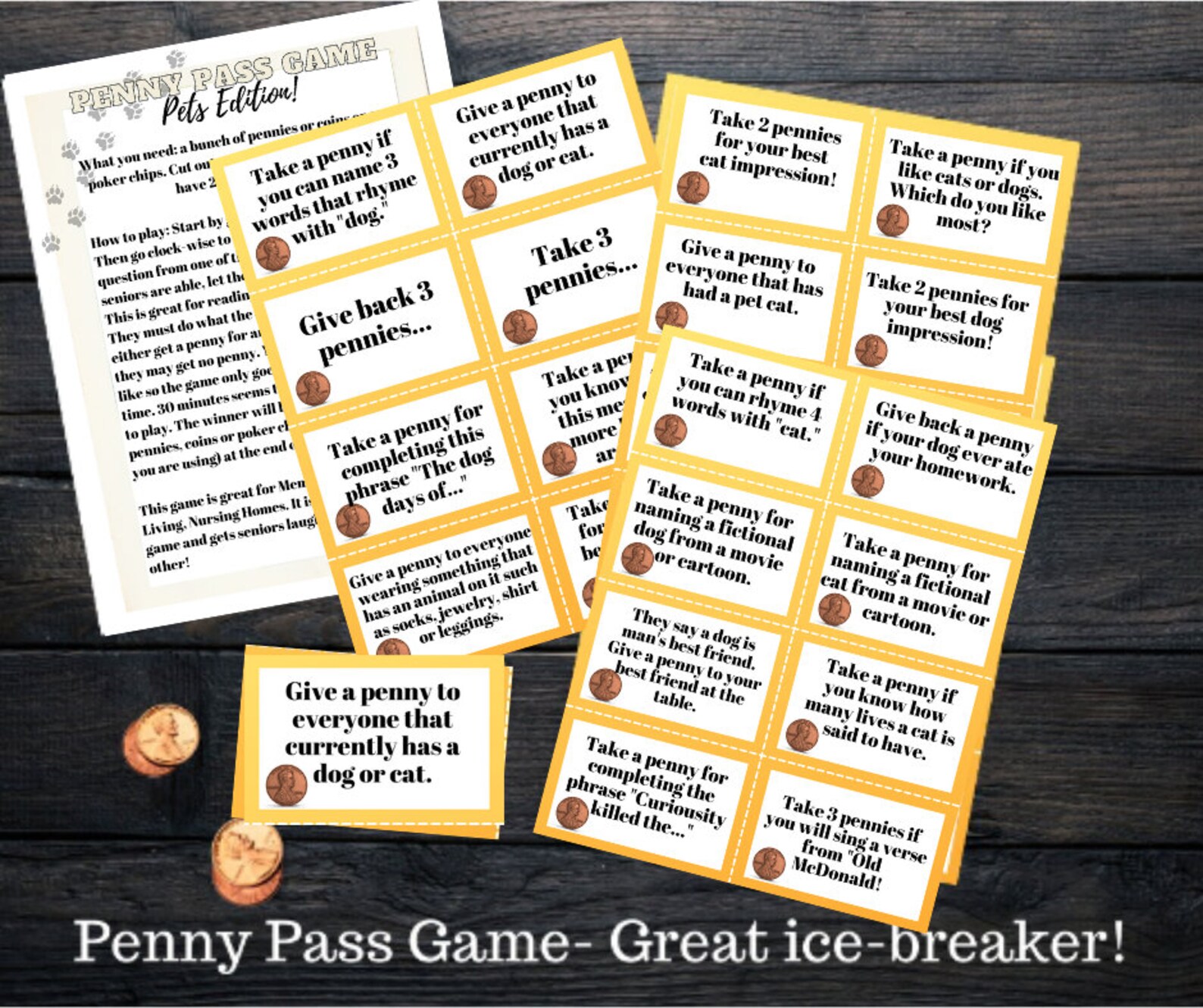 Penny Pass Pets Edition Game: Ice Breaker for Seniors (PDF) - Etsy