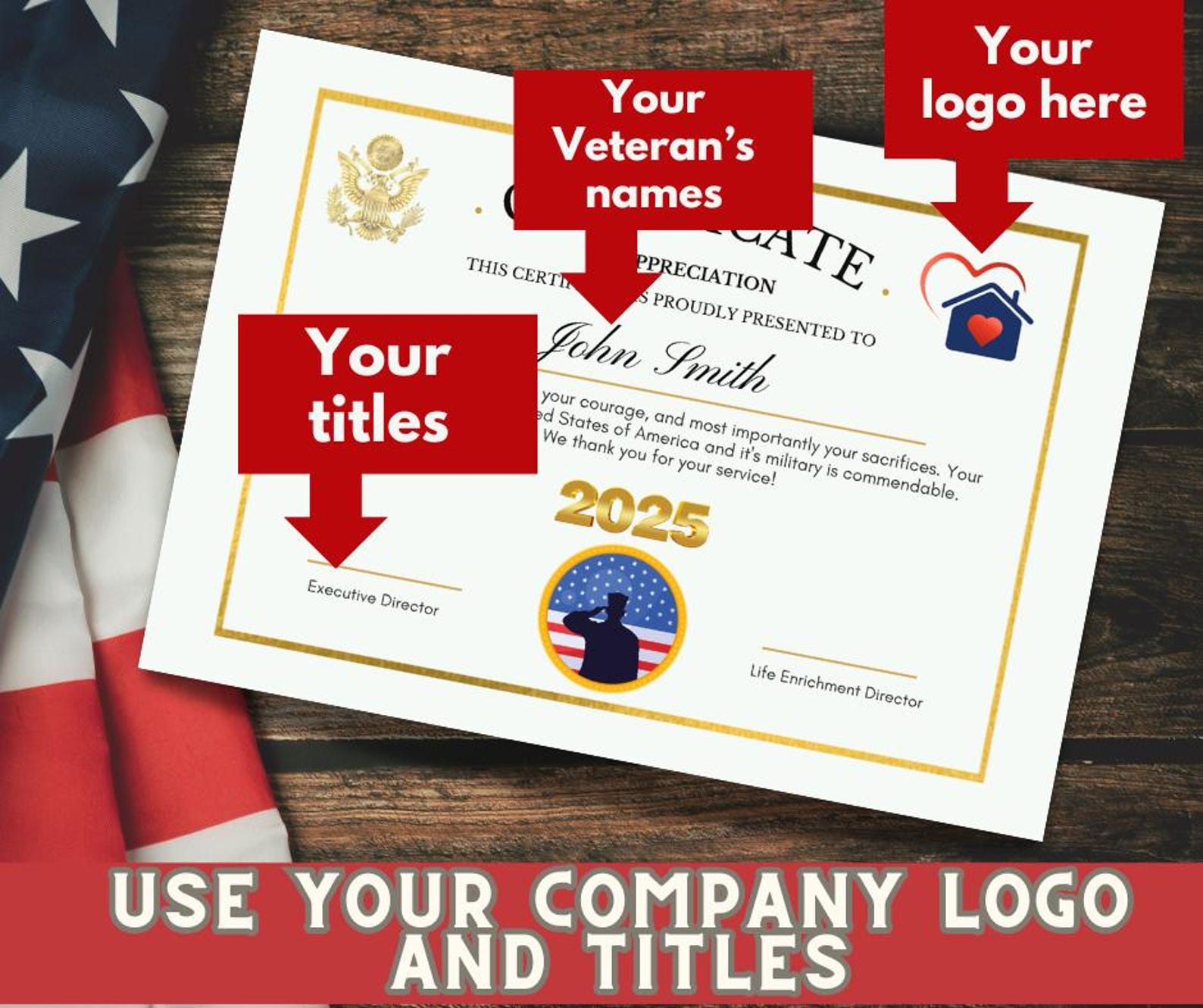 Custom Veteran Appreciation Certificate - Pre-filled With 20 Names ...