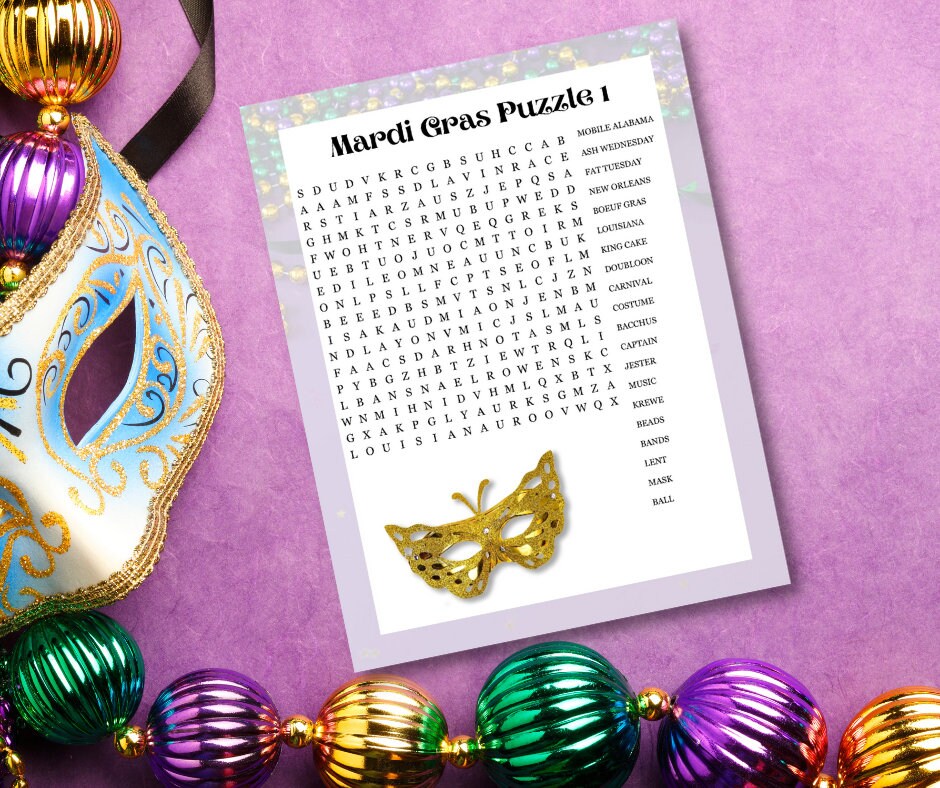 Mardi Gras Party Games Mardi Gras Puzzles, Mardi Gras Word Search Mardi ...