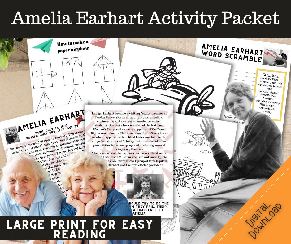 Amelia Earhart Activity Pack: Seniors Reminiscing, Word Scramble (PDF ...