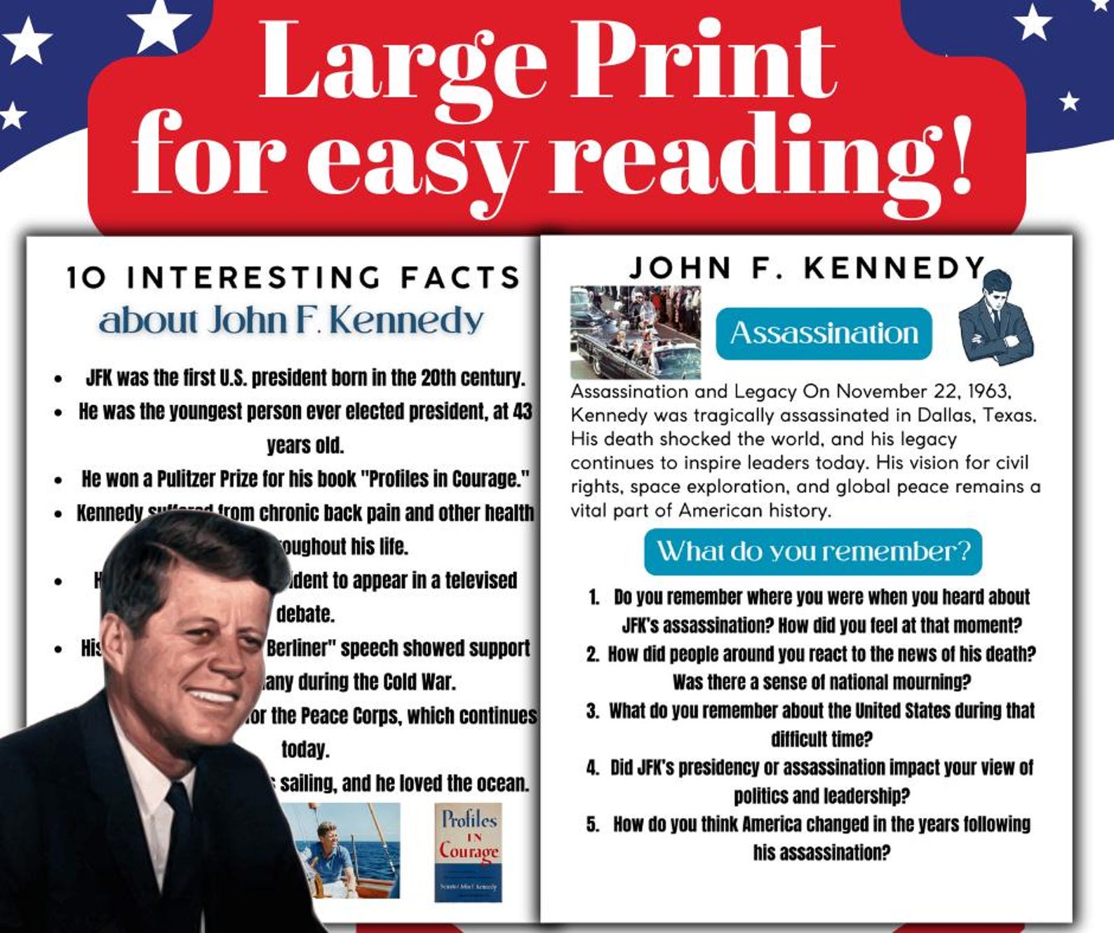 JFK Activity Mega-pack: Large Print History & Coloring (digital ...