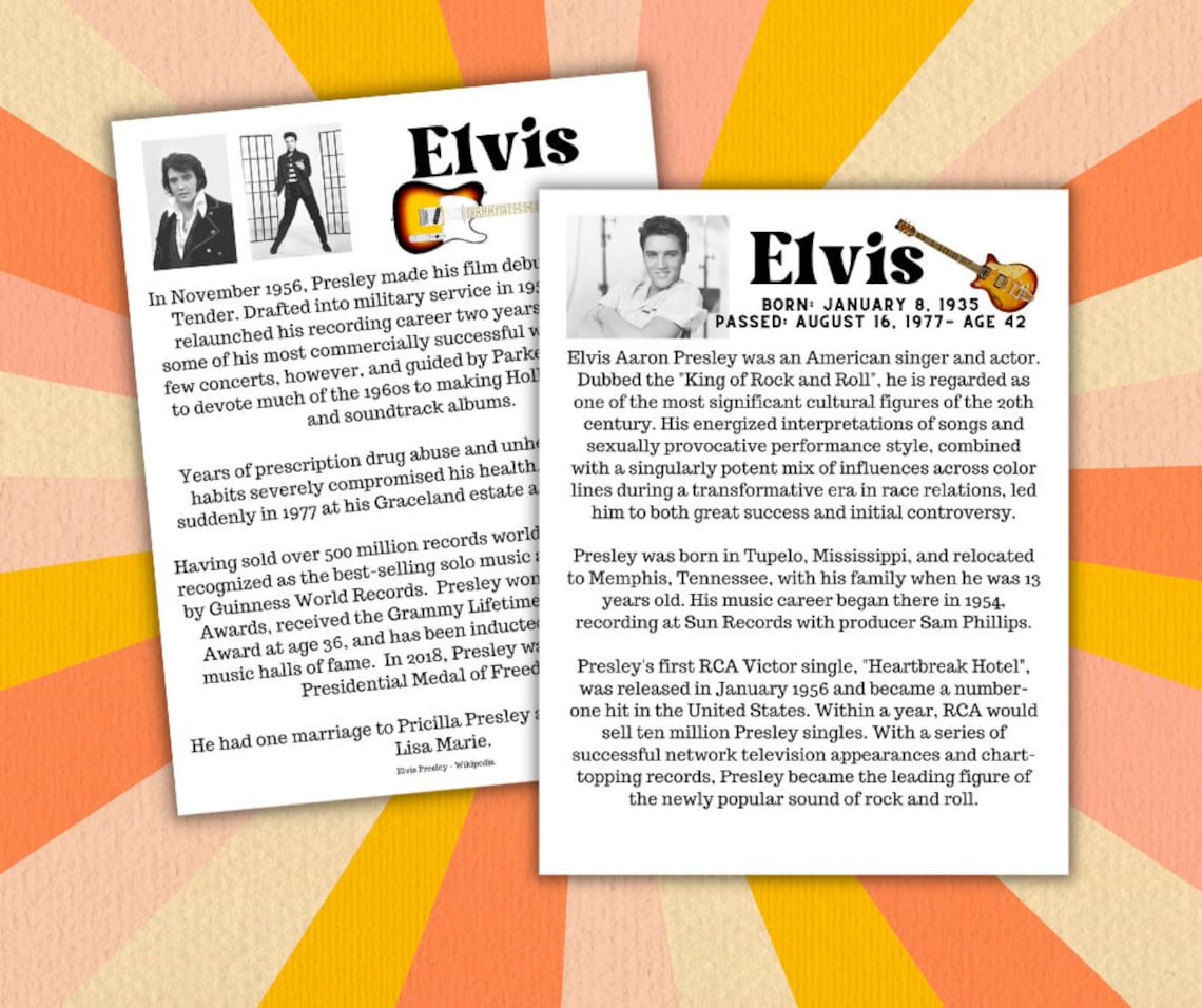 Elvis Activity Packet: Biography, Puzzles, Coloring (digital Download ...
