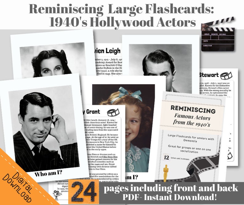 Classic Hollywood Flashcards: Dementia & Alzheimers Activity (printable ...