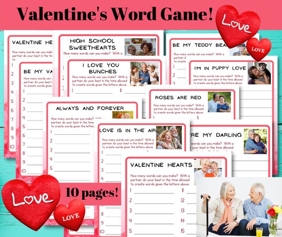 Valentine's Day Word Game Senior Word Games | Etsy