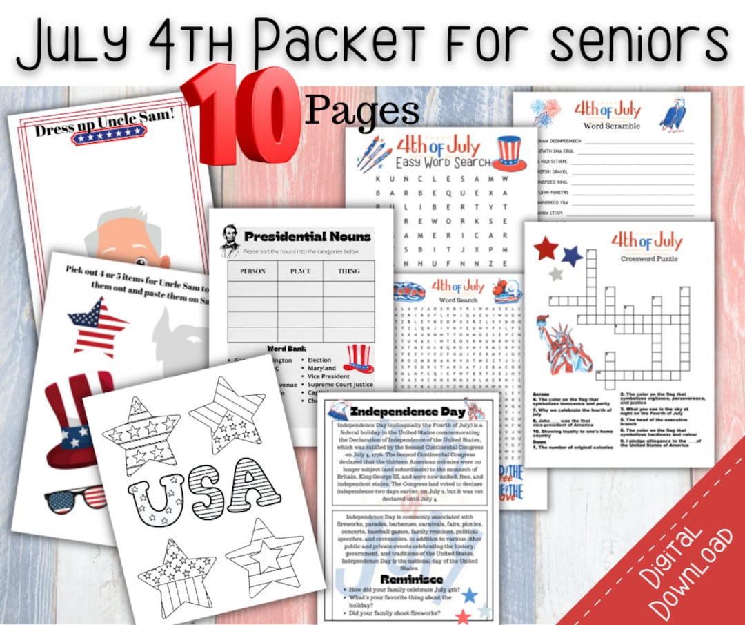 July 4th Activity Packet, July 4th Word Search, July 4th Puzzles, July ...