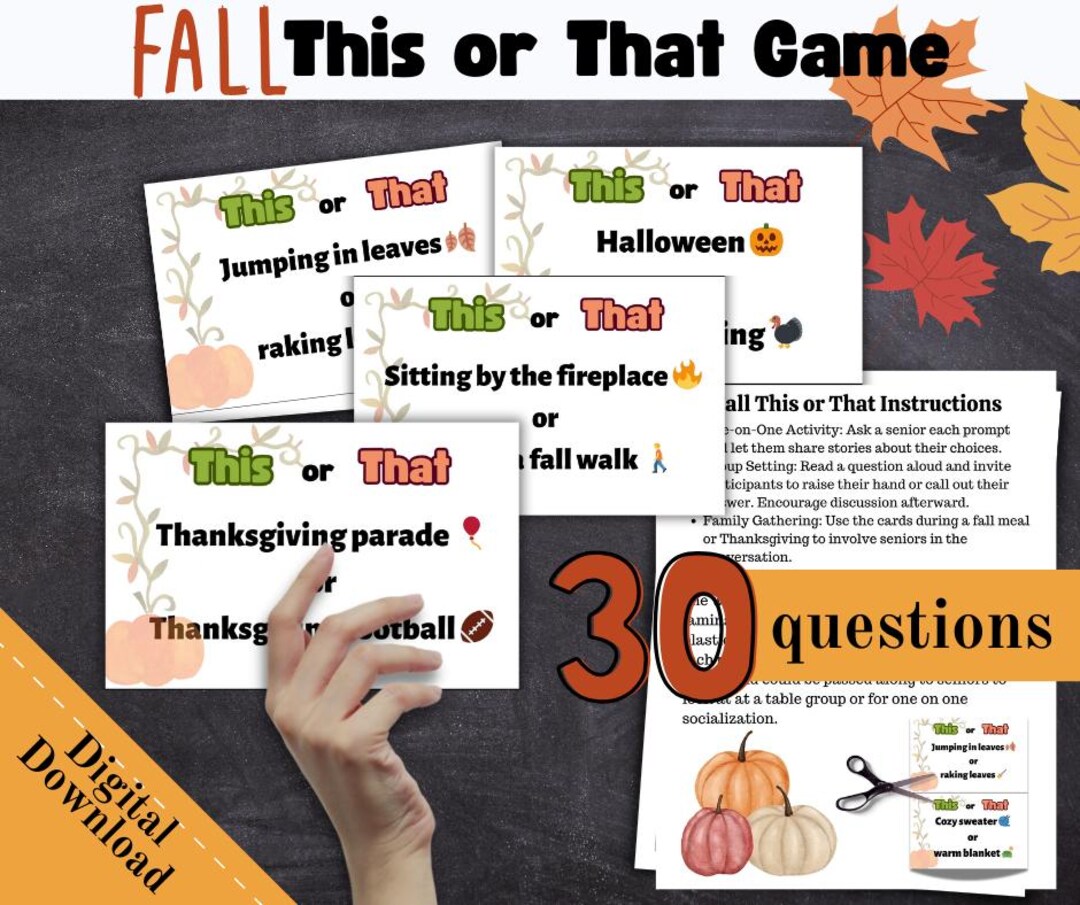 FALL This or That Game: Memory & Word Game (PDF Download) Large Print ...