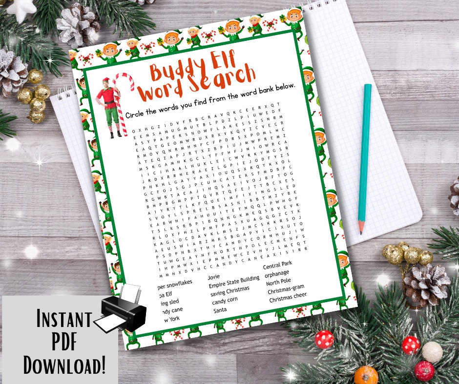 Elf Movie Christmas Party Games: Word Scramble & Search (digital ...