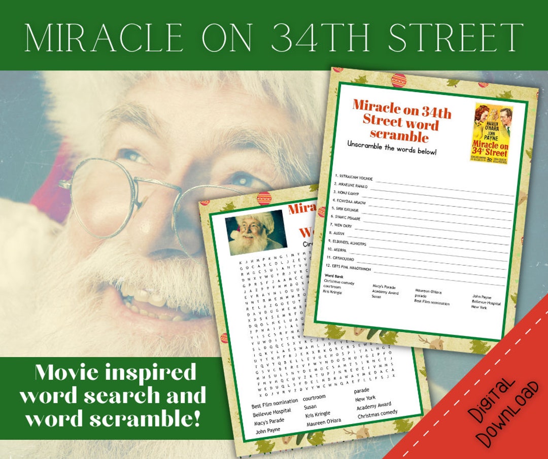 Miracle on 34th Street Christmas Games: Word Scramble & Search ...