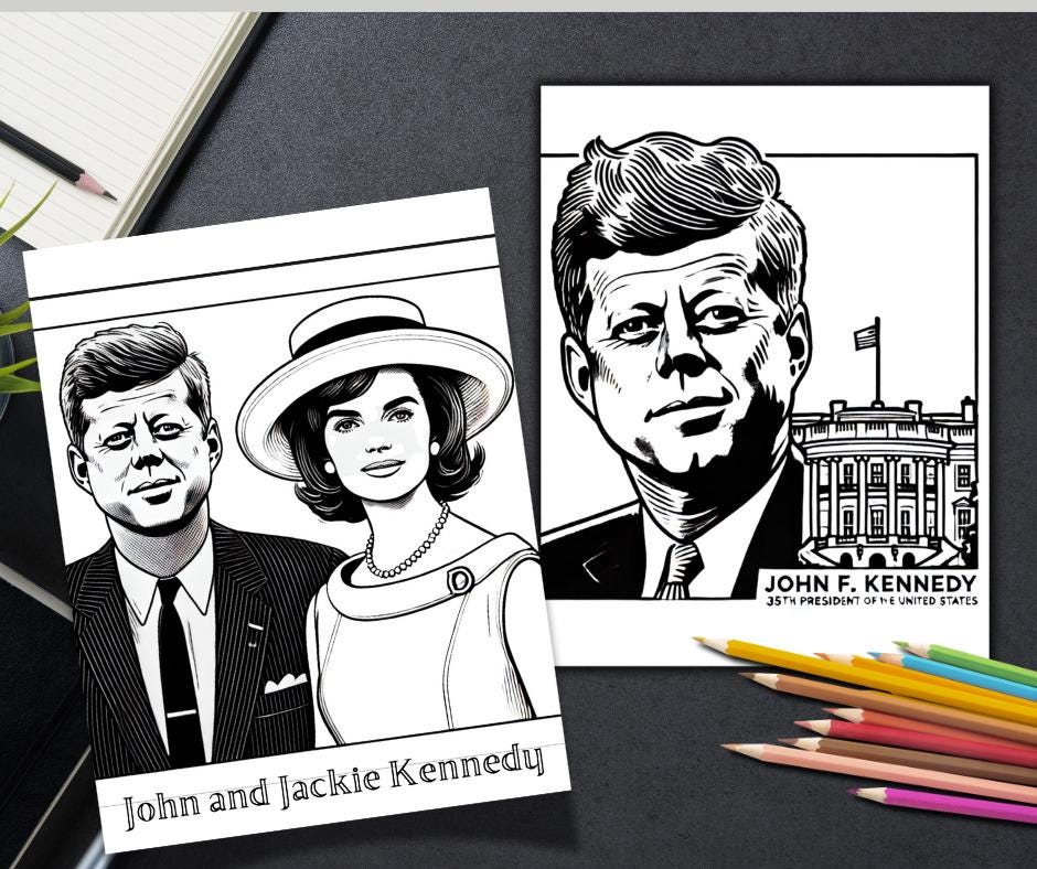JFK Activity Mega-pack: Large Print History & Coloring (digital ...