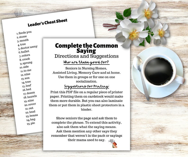Dementia Flashcards: Complete the Phrase Game (PDF Packet) - Etsy