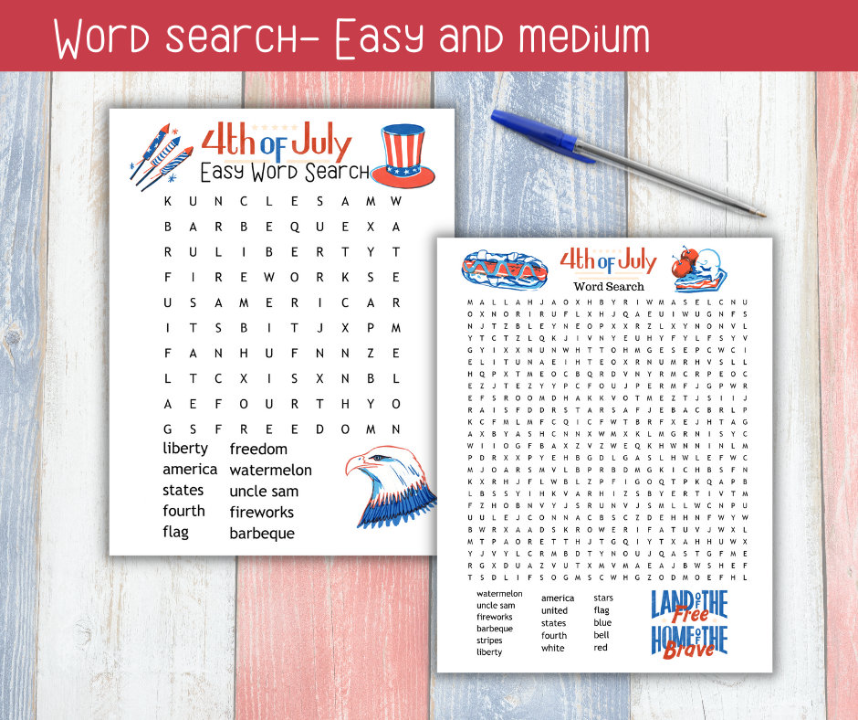 July 4th Activity Packet, July 4th Word Search, July 4th Puzzles, July ...