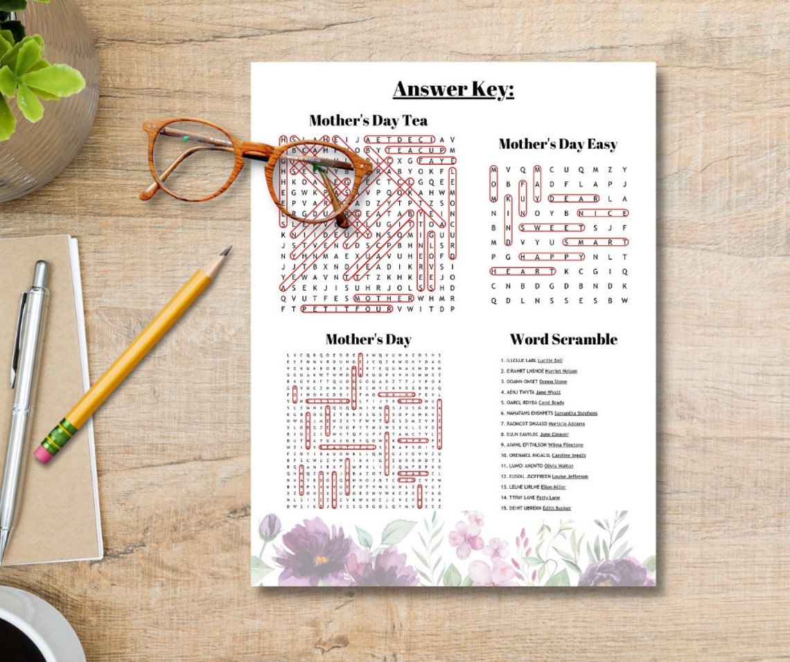 Mother's Day Word Search, Mother's Day Word Scramble, Mother's Day ...