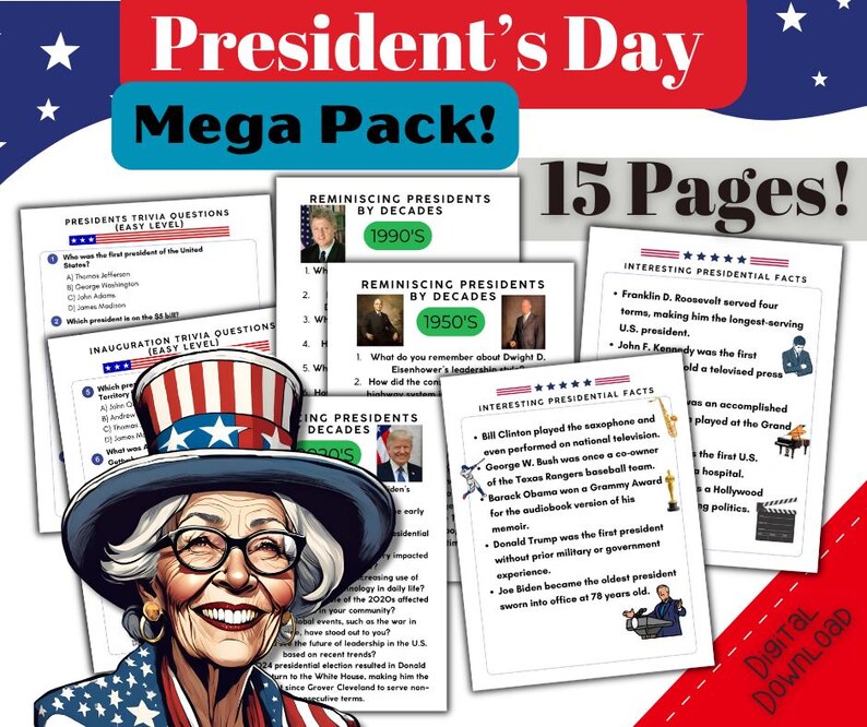 President’s Day MEGA Activity Packet | 15 Pages of Trivia, Fun Facts ...