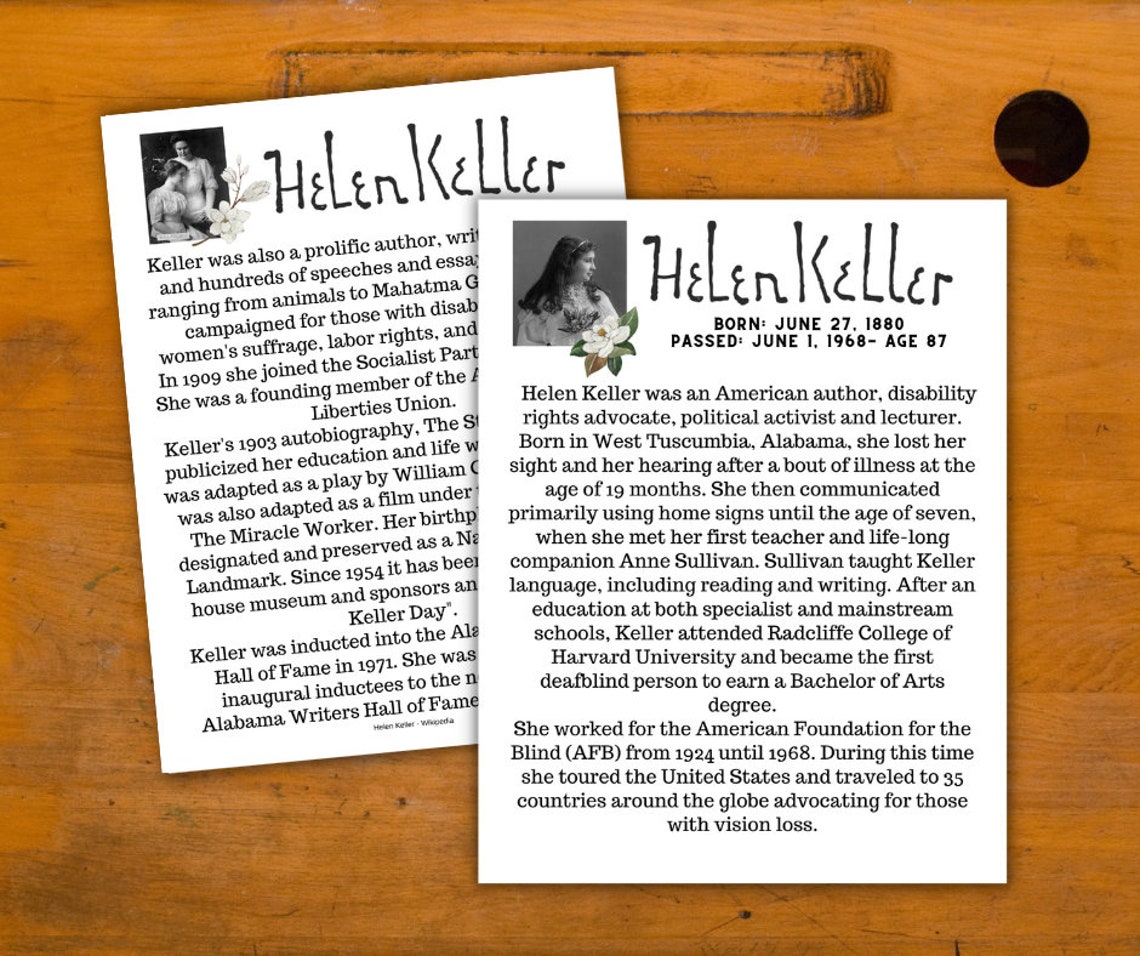 Helen Keller, Helen Keller Activity Packet, Helen Keller Biography ...