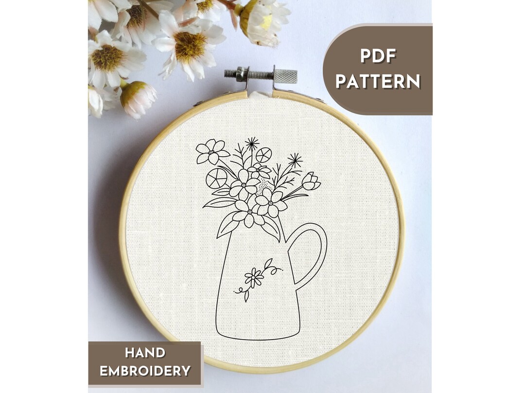 Flower Tea Pot PDF Embroidery Pattern, Floral Tea Pot Outline Pattern ...