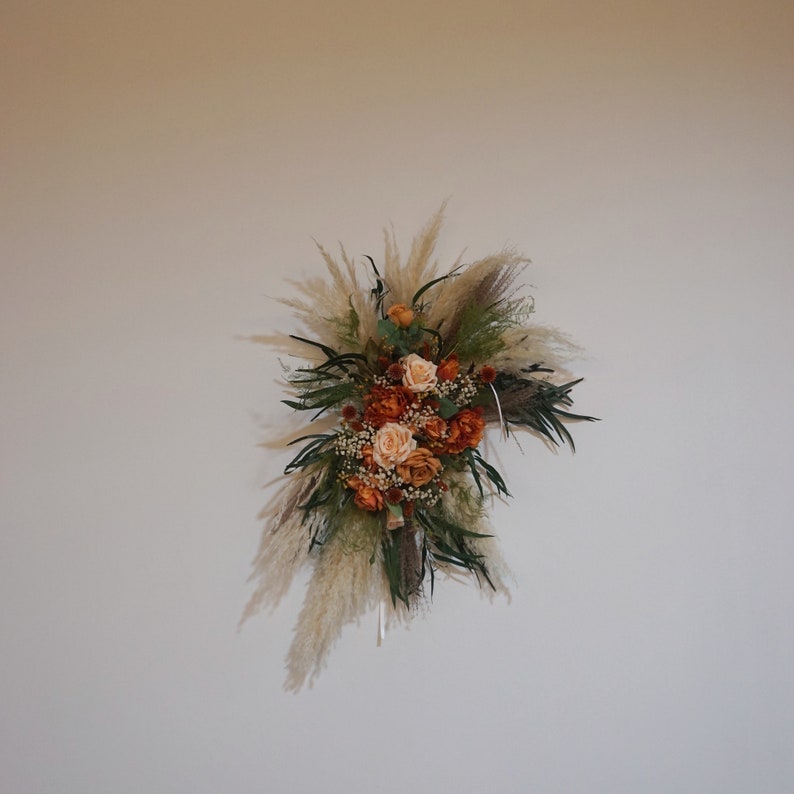 Artificial Flower Champagne/rust Colored/eucalyptus Roses Wedding Swag ...