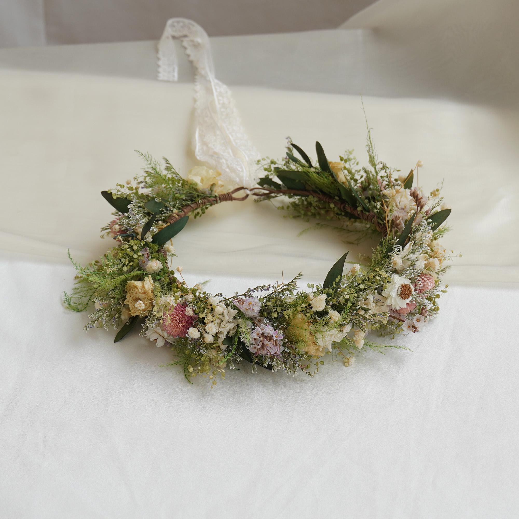 Bridal Flower Crown, Dried Flower Hair Garland, Fall Flower Crowns for ...