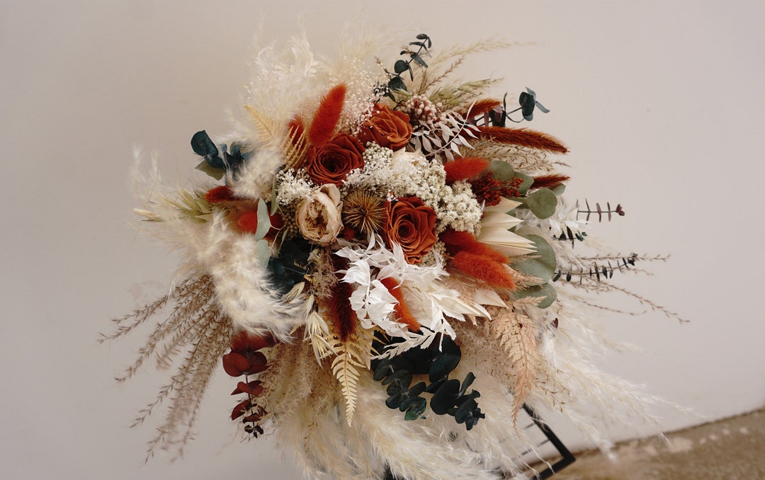 Rust Bridal Bouquet Boho Burnt Orange Bouquet Pampas Grass Bouquet ...