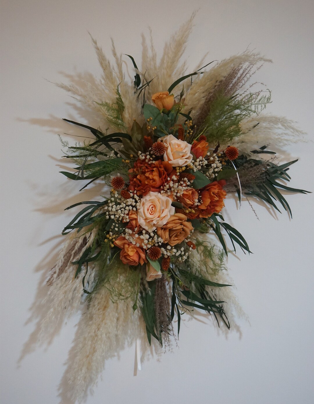 Artificial Flower Champagne/rust Colored/eucalyptus Roses Wedding Swag ...