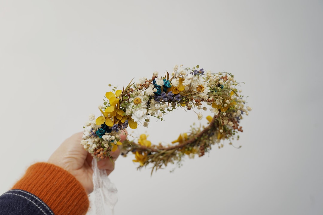 Wildflower Natural Dried and Preserved Boho Flower Crown, Adult Wedding ...