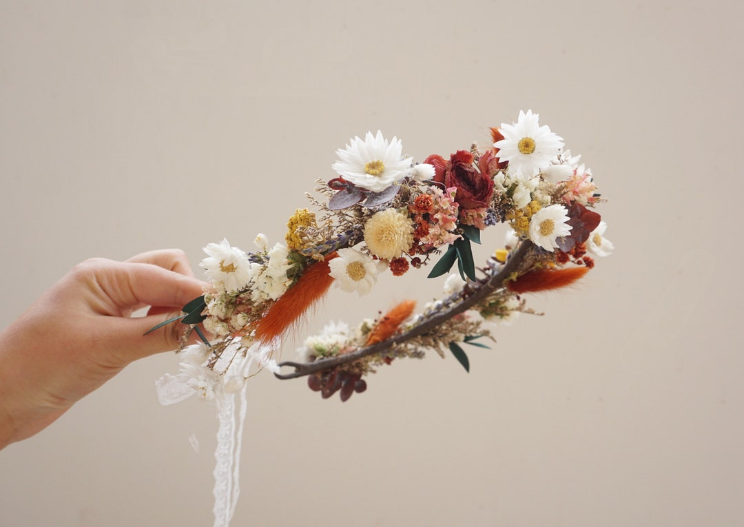 Wildflower Crown Daisy Dried Flower Crown, Rustic Dried Flower Wreath ...
