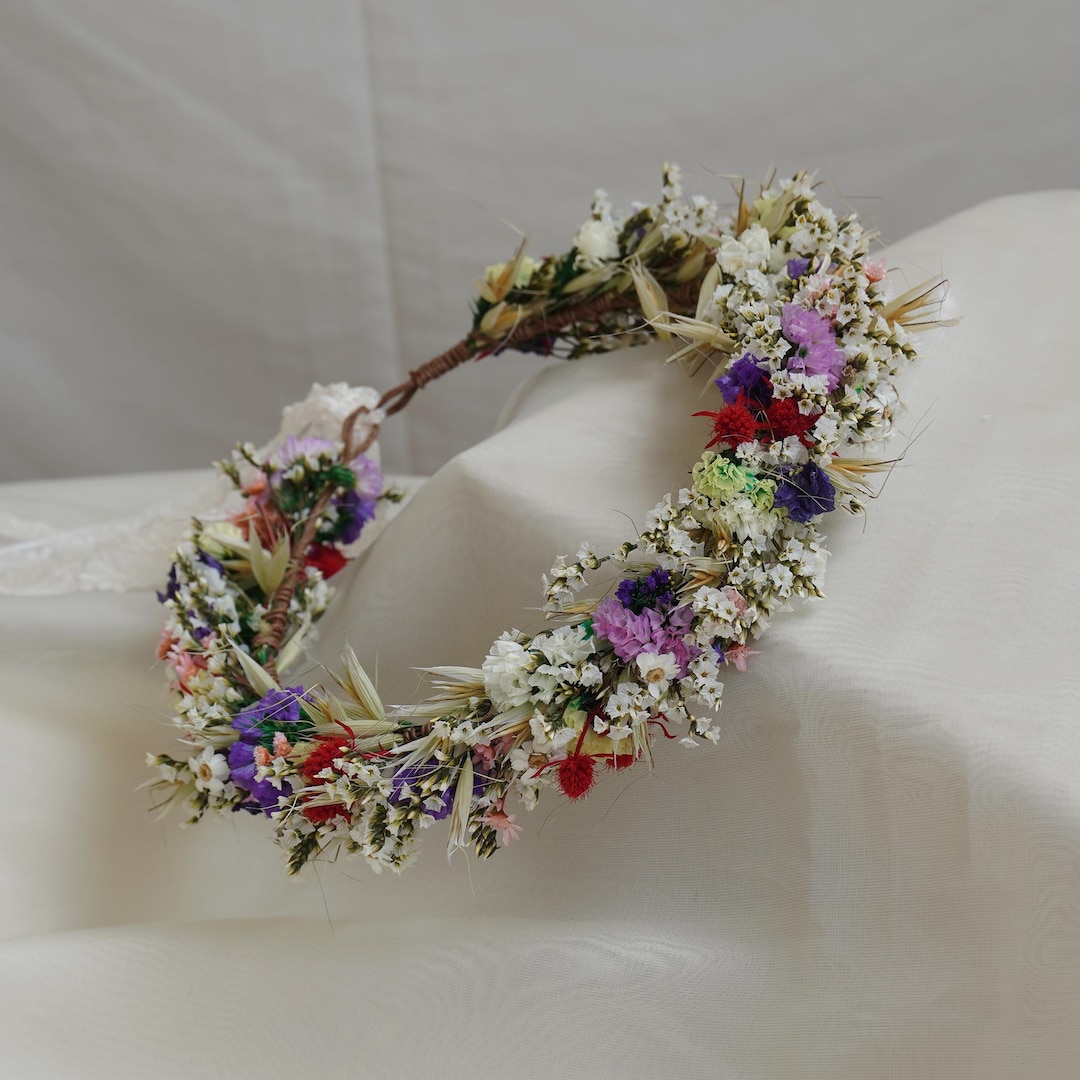 Bridal Flower Crown, Dried Flower Hair Garland, Fall Flower Crowns for ...