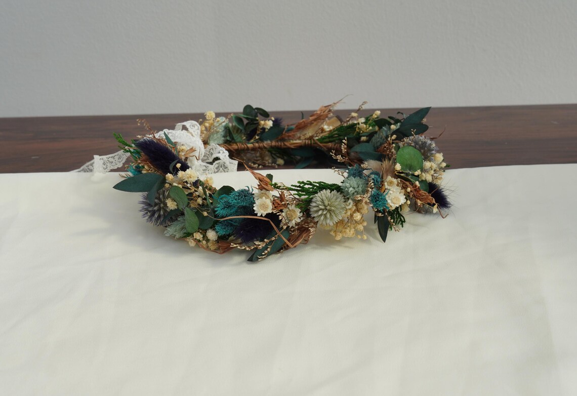 Dried Thistle Crown, Dried Eucalyptus Crown, Boho Flower Crown , Bridal ...