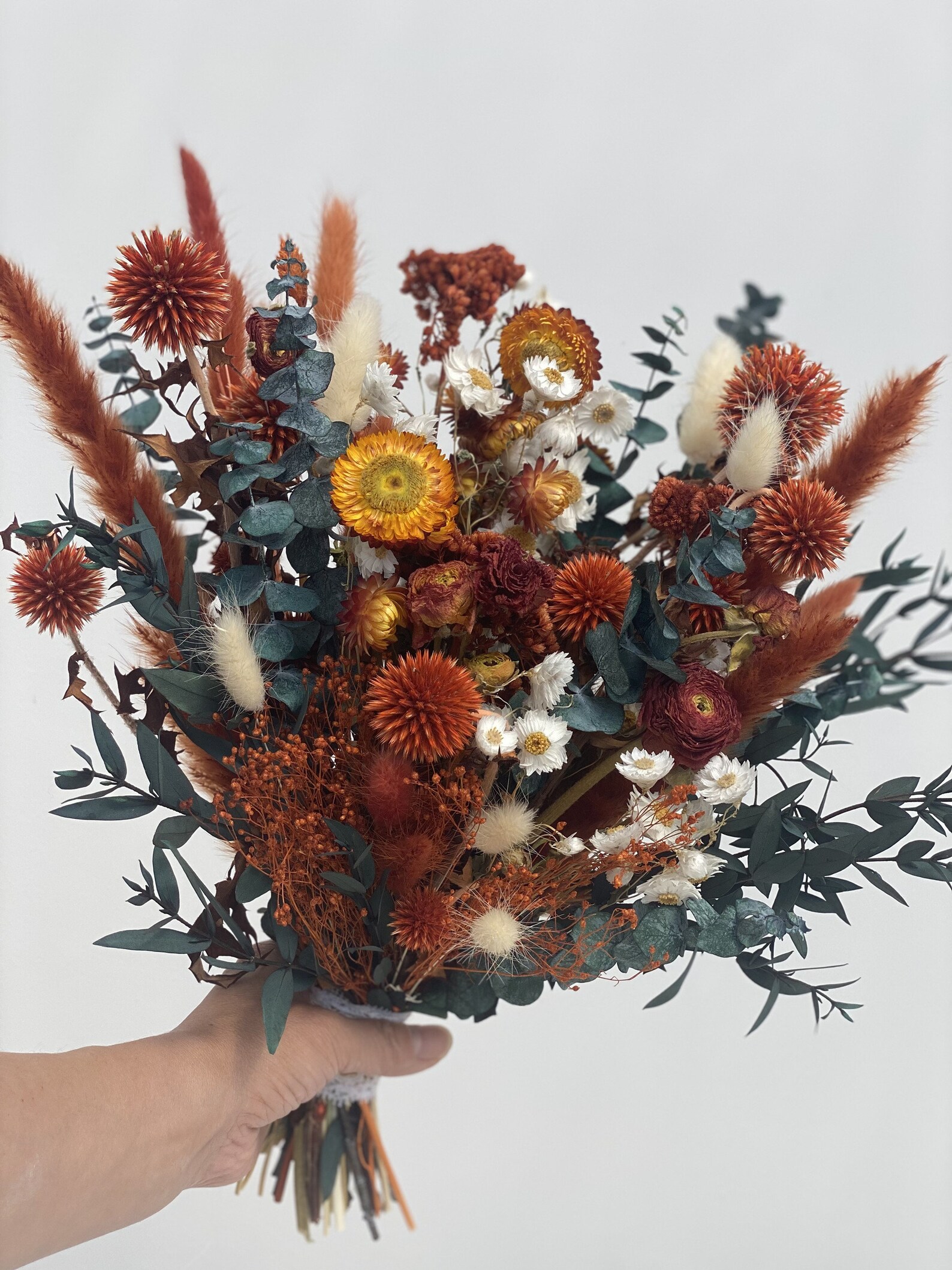Boho Burnt Orange Dried Flower Bouquet, Burnt Orange Wedding Flowers ...