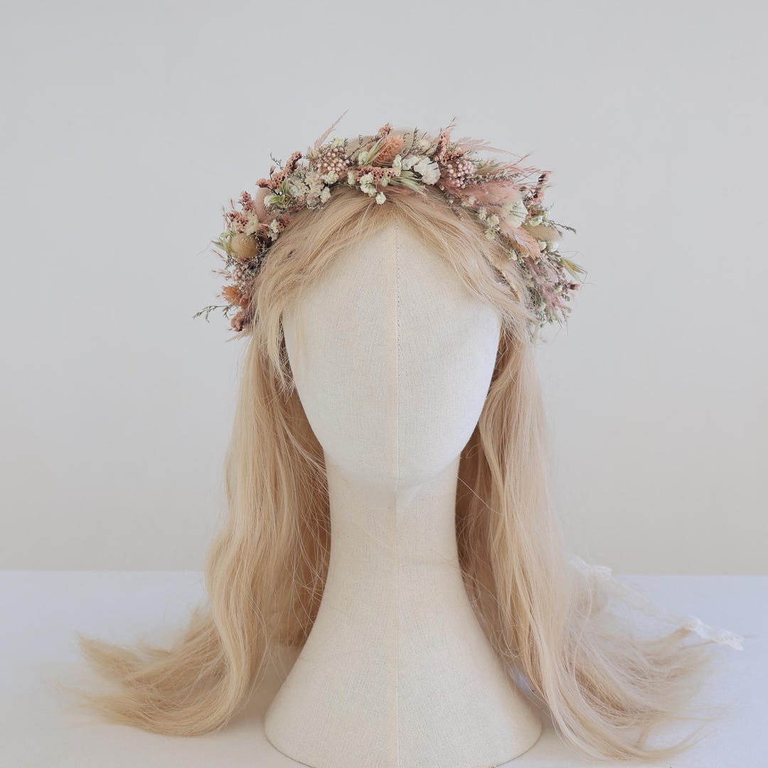 Bridal Flower Crown, Dried Flower Hair Garland, Fall Flower Crowns for ...