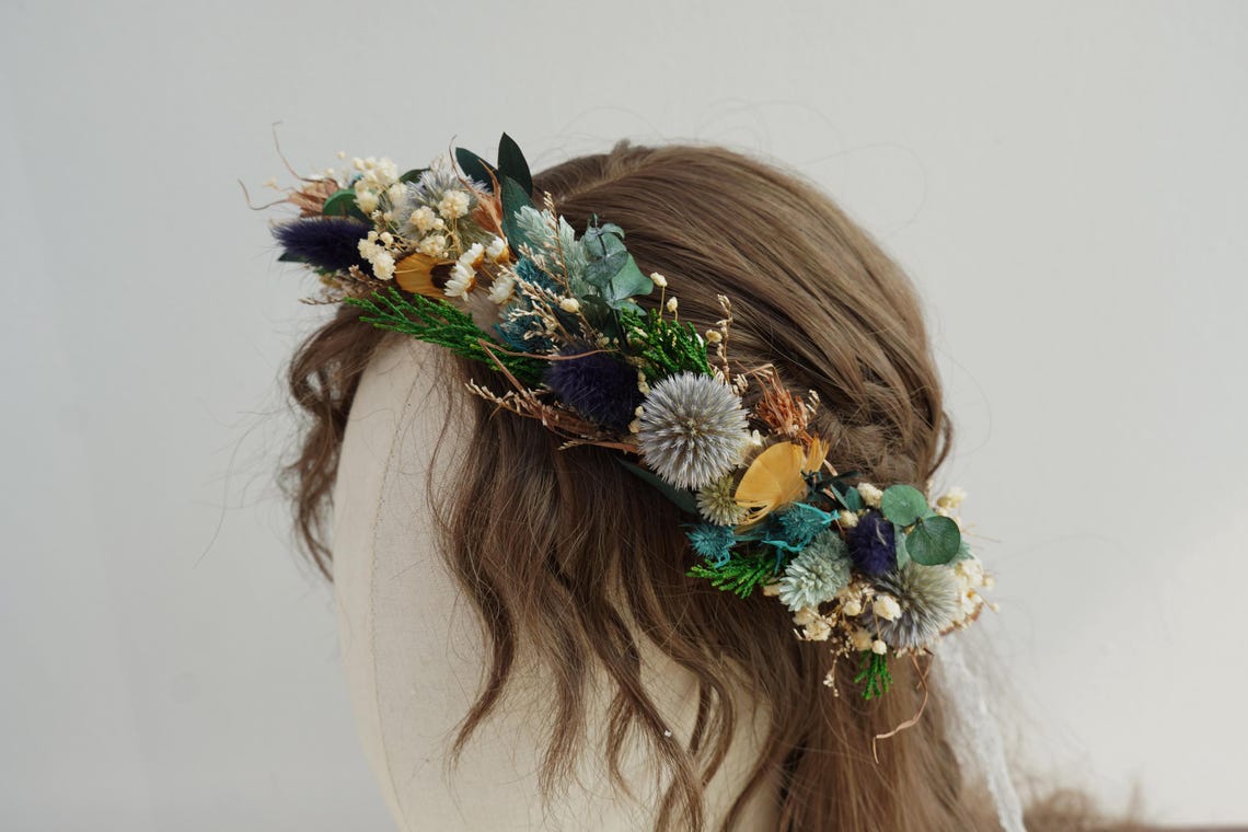 Dried Thistle Crown, Dried Eucalyptus Crown, Boho Flower Crown , Bridal ...