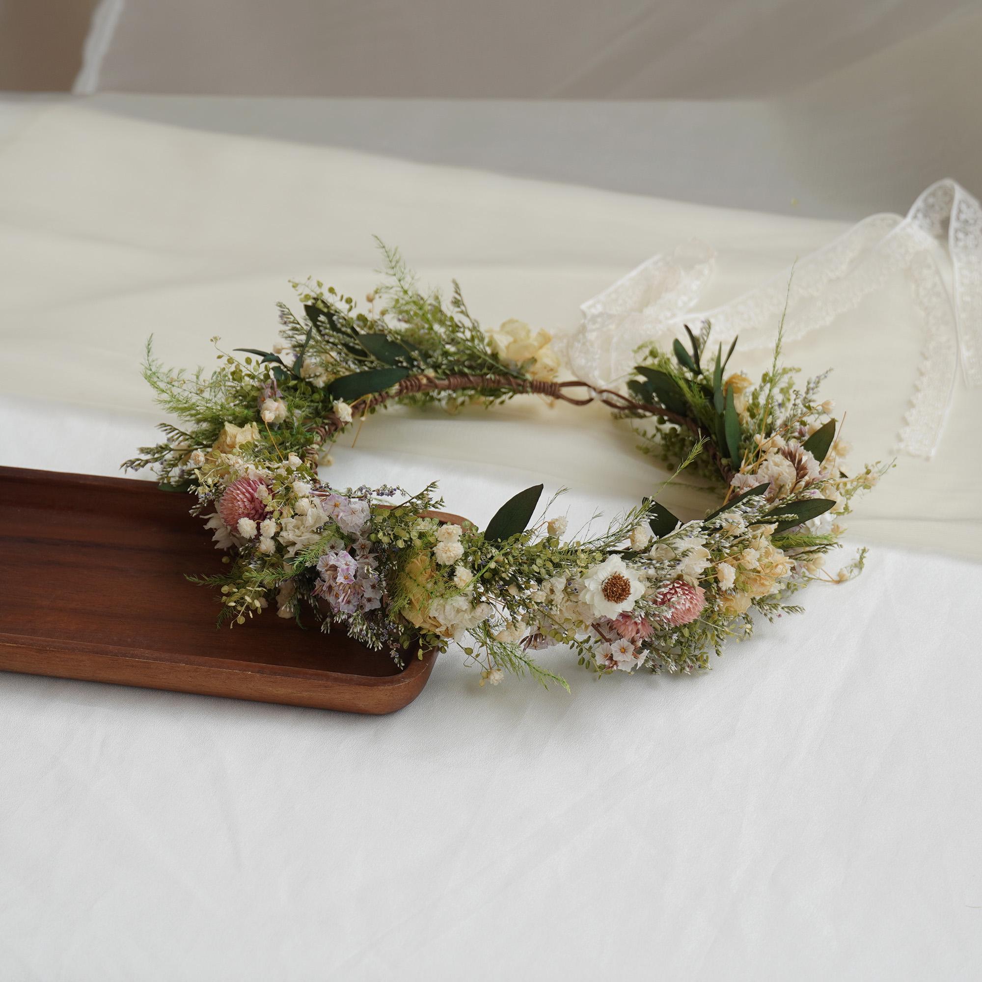 Bridal Flower Crown, Dried Flower Hair Garland, Fall Flower Crowns for ...