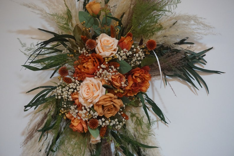 Artificial Flower Champagne/rust Colored/eucalyptus Roses Wedding Swag ...