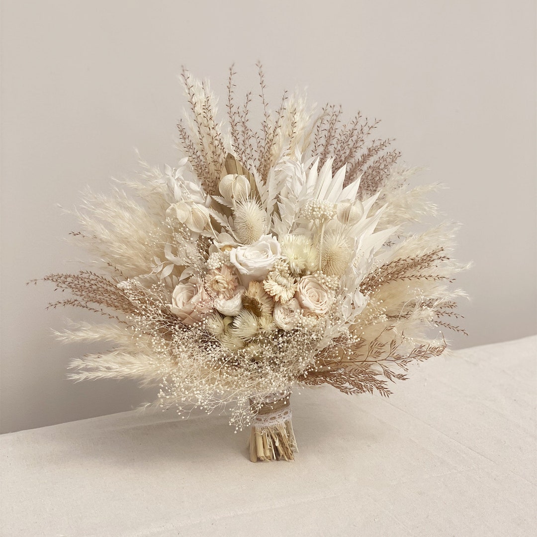 Dried Pampas Grass & Dust Rose Bridal Bouquet - Etsy
