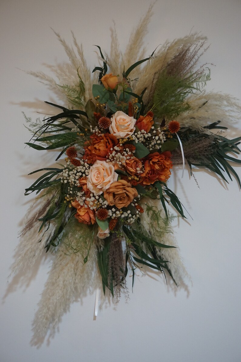 Artificial Flower Champagne/rust Colored/eucalyptus Roses Wedding Swag ...