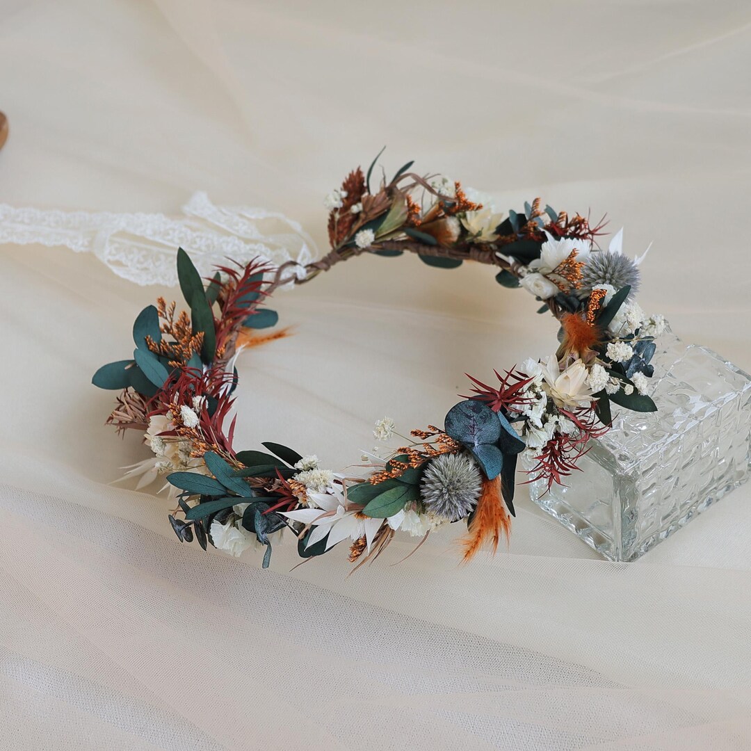 Bridal Flower Crown, Dried Flower Hair Garland, Fall Flower Crowns for ...