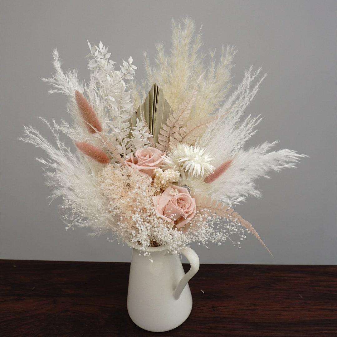 Pampas Grass Preserved Blush Pink Rose Boho Bouquet Blush Pink Bridal ...