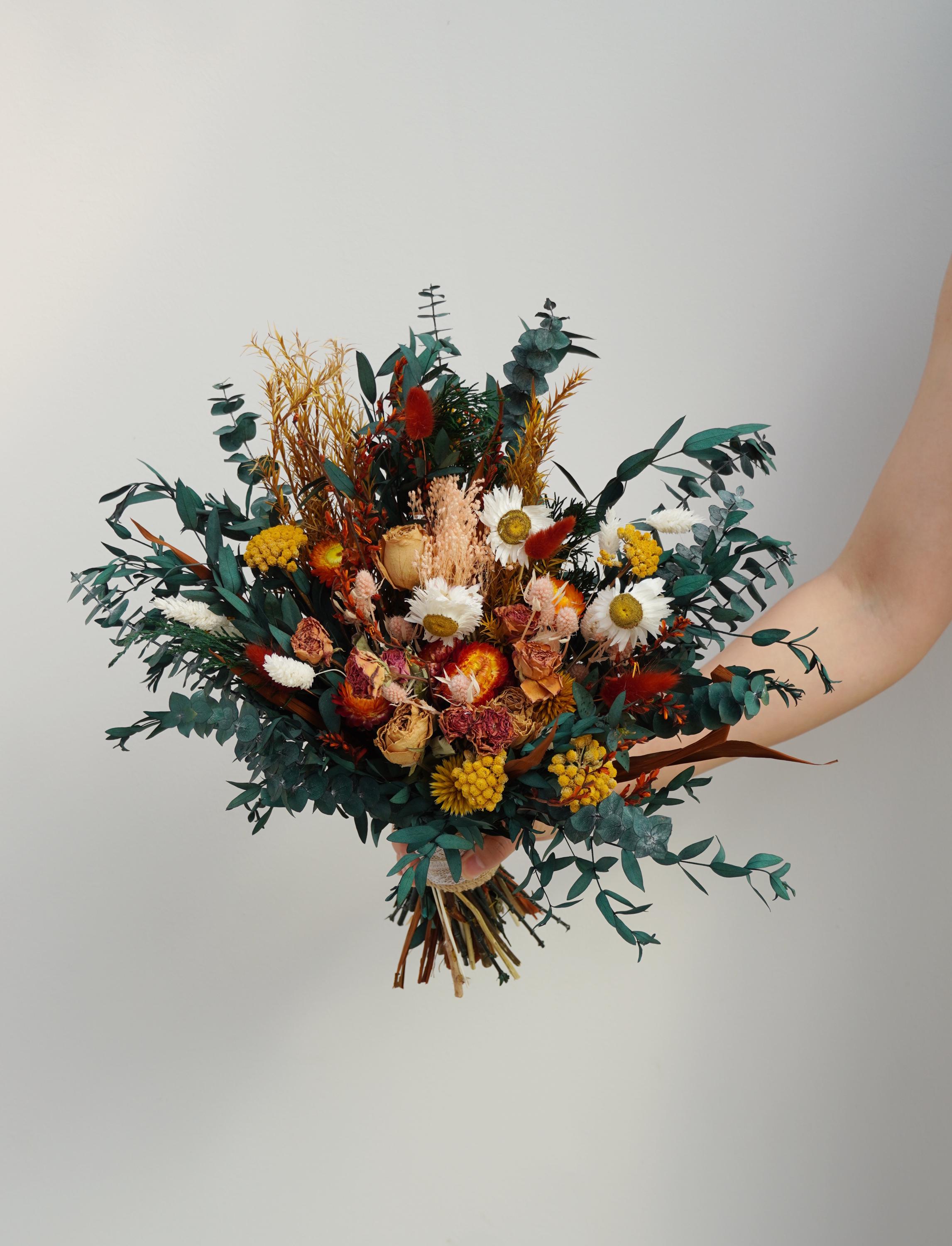 Eucalyptus Wildflower Bridal Bouquet / Dry Flower Wedding, Rustic Boho ...