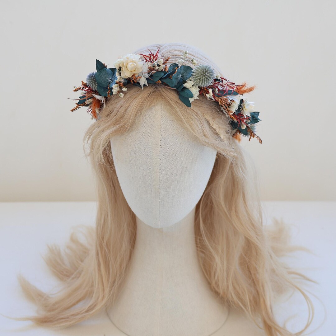 Preserved Eucalyptus + Thistle Crown Dried Flower Crown Burnt Orange ...