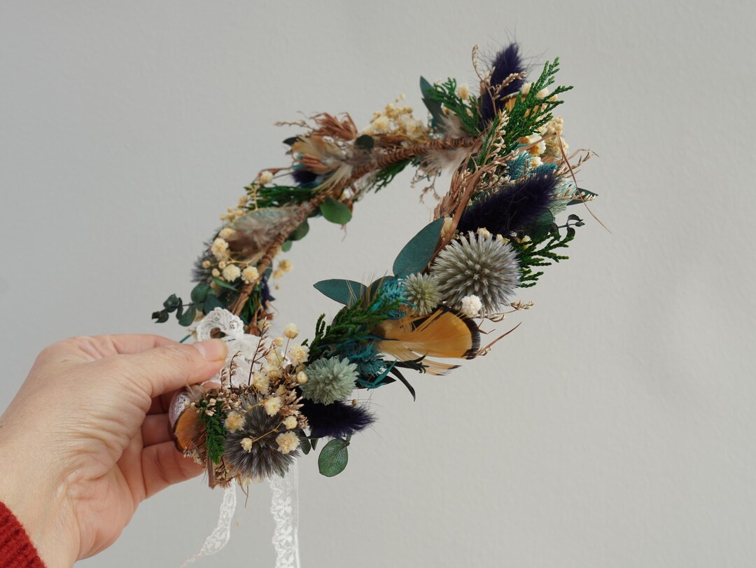 Dried Thistle Crown, Dried Eucalyptus Crown, Boho Flower Crown , Bridal ...