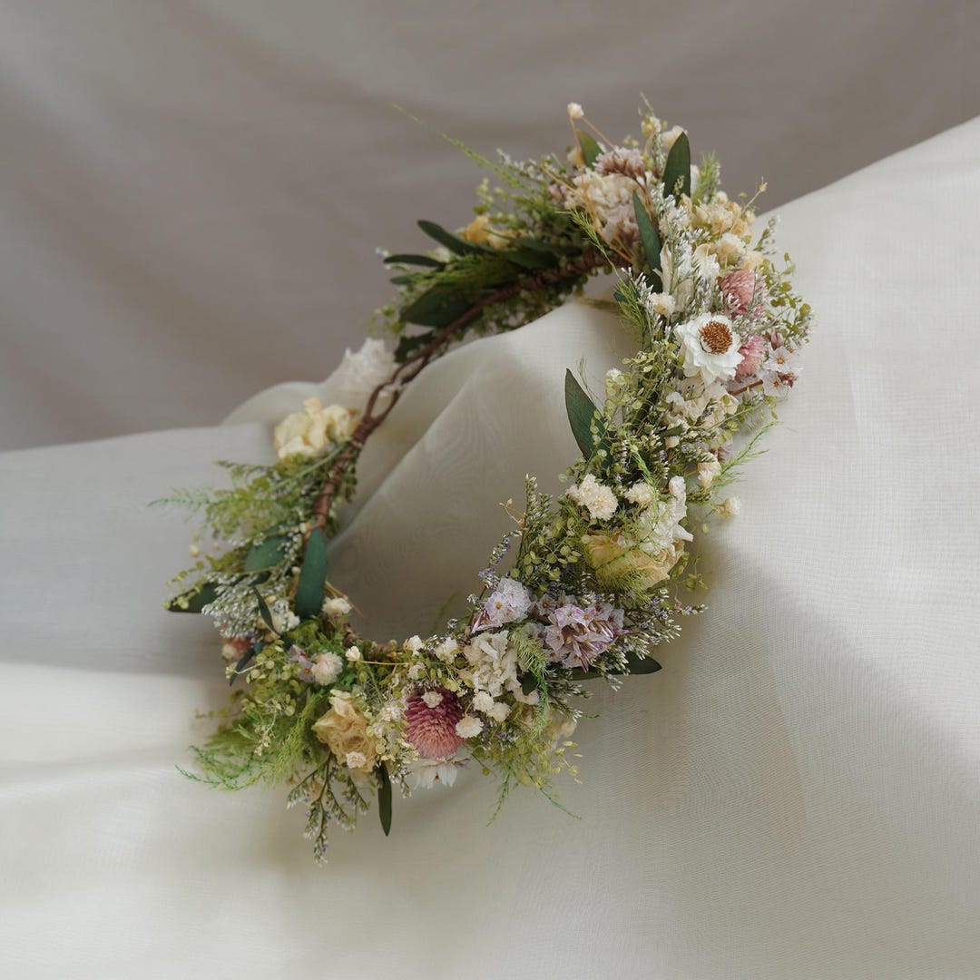 Bridal Flower Crown, Dried Flower Hair Garland, Fall Flower Crowns for ...
