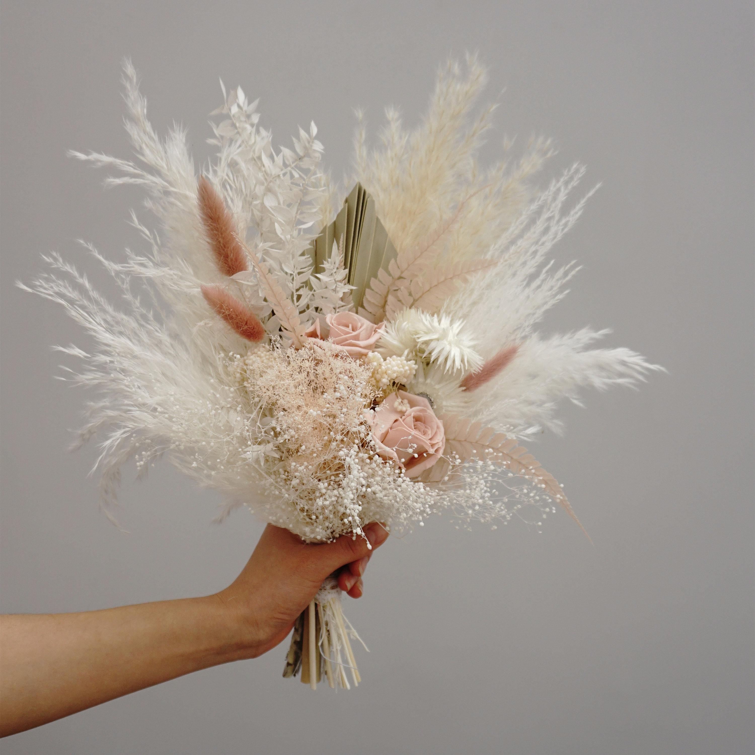 Pampas Grass Preserved Blush Pink Rose Boho Bouquet Blush Pink Bridal ...