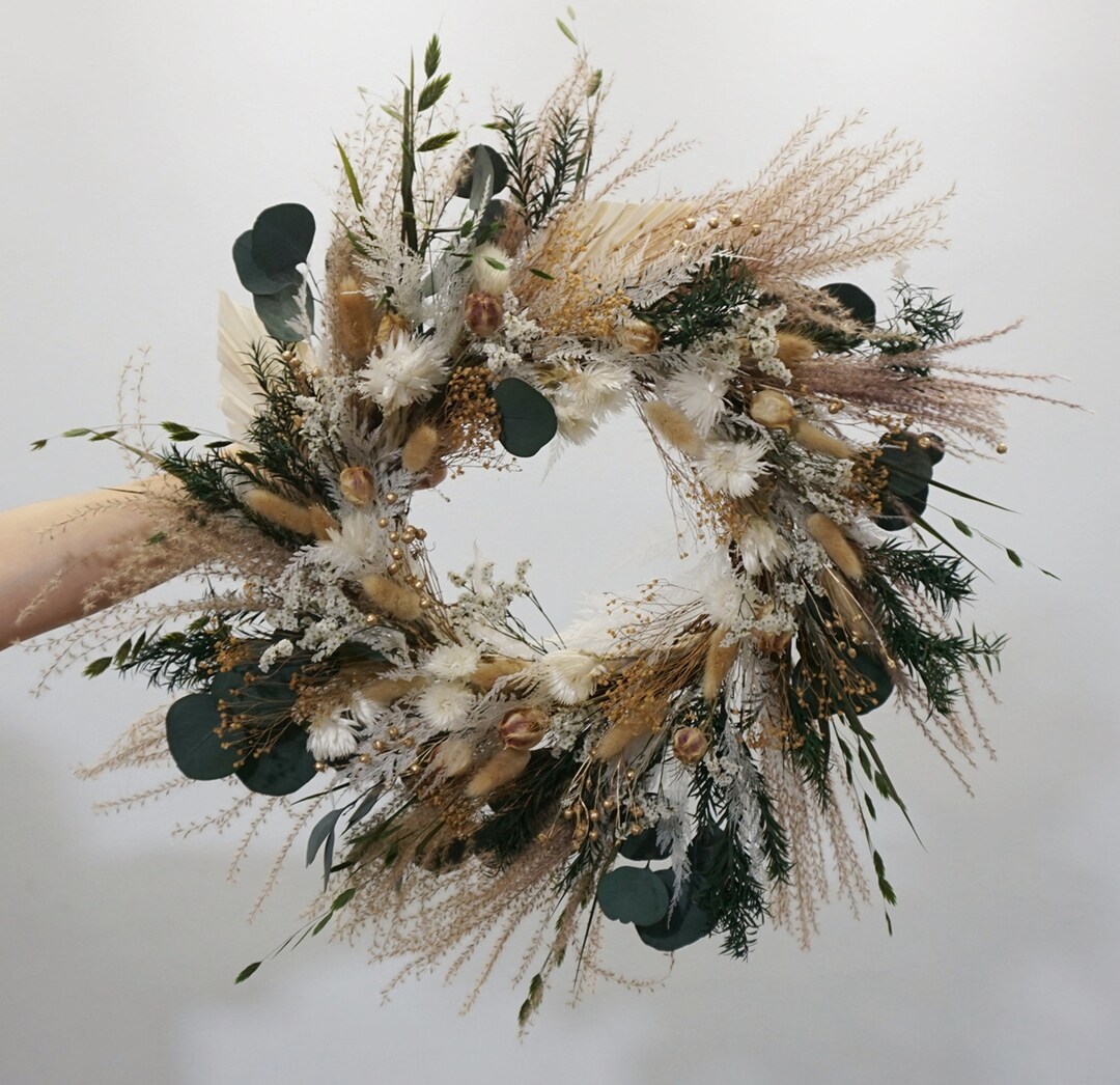 Dried Flower Wreath / Pampas Grass & Eucalyptus / Door Wreath Christmas ...