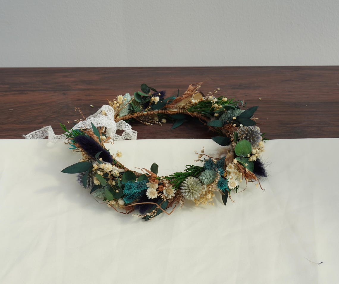 Dried Thistle Crown, Dried Eucalyptus Crown, Boho Flower Crown , Bridal ...