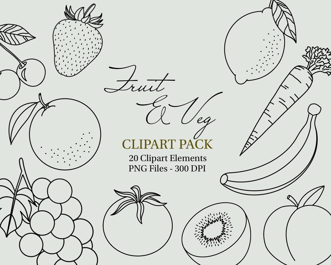 Fruit & Veg Clipart Pack Hand Drawn Doodles. Vegetables, Orange, Apple ...