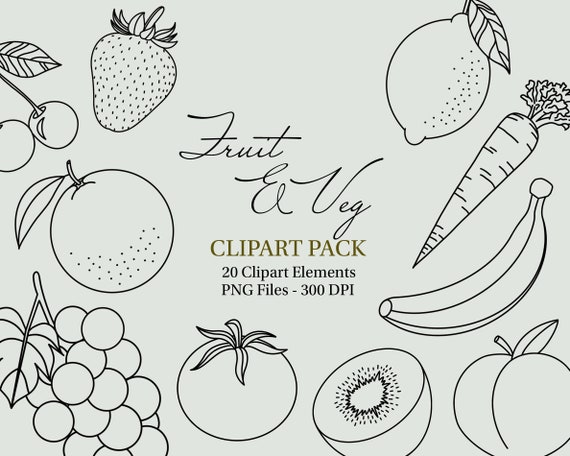 Fruit & Veg Clipart Pack Hand Drawn Doodles. Vegetables | Etsy