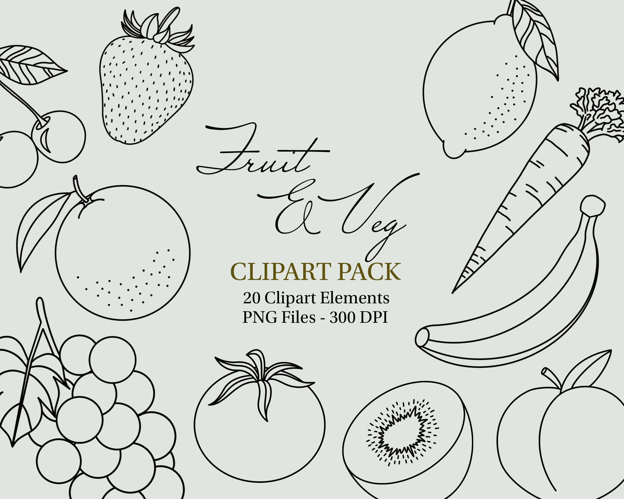 Fruit & Veg Clipart Pack Hand Drawn Doodles. Vegetables - Etsy